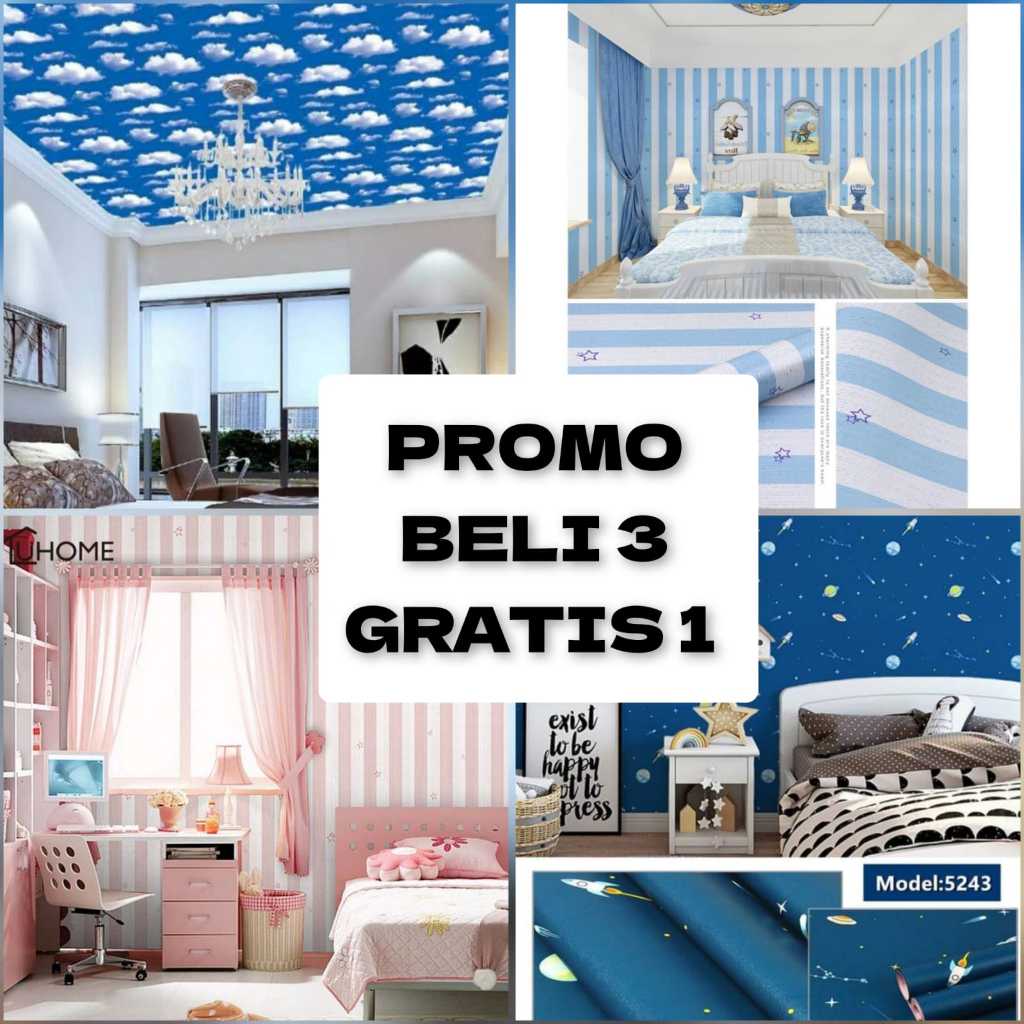 Jual Wallpaper Stiker Dinding Plafon Atap Rumah Bahan Pvc Sudah Ada Lem ...