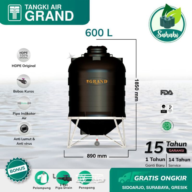 Jual Tandon Air / Tangki Air / Toren Air Grand Auto Drain 600 L Anti ...