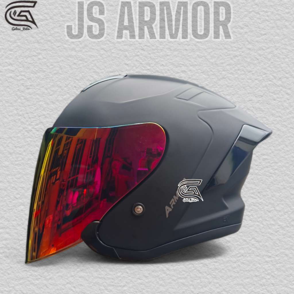 Jual HELM JS ARMOR SOLID BLACK DOP|HALF FACE GANTENG | Shopee Indonesia