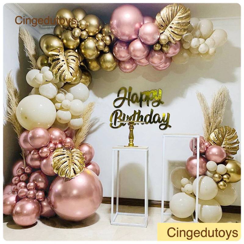 Jual 128 pcs Set Karangan Bunga Balon Garland Metalik Emas Mawar untuk ...