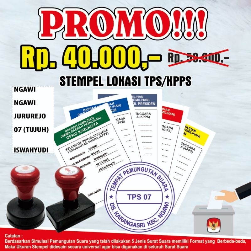 Jual Stempel Pemilu / Stempel Surat Suara / Stempel TPS / Stemepel PPS / Stempel / Stemepel ...