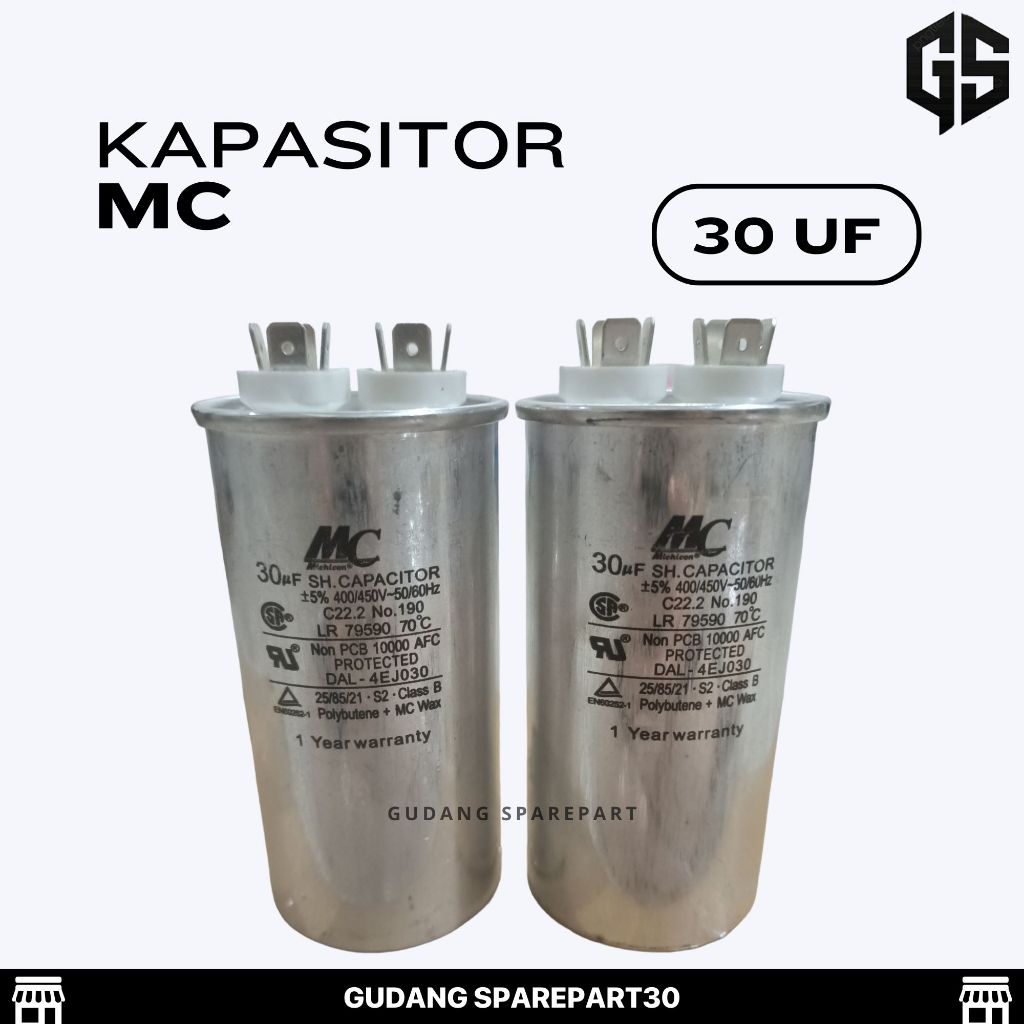 Jual KAPASITOR AC / CAPASITOR AC 30 uF 2 KAKI (KAPASITOR AC MERK MC) | Shopee Indonesia