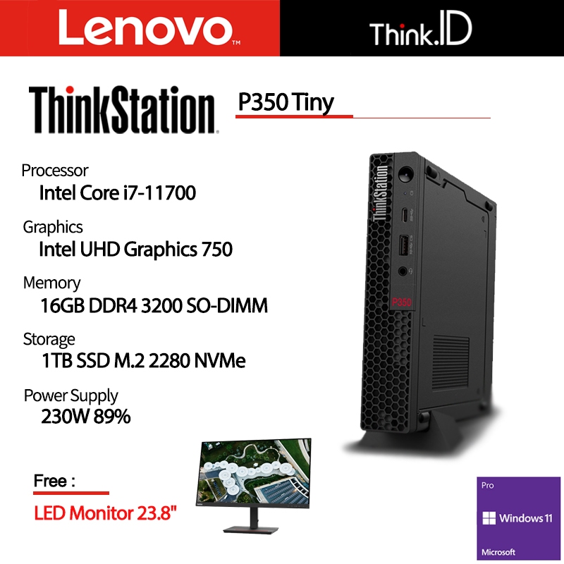 Jual ThinkStation P350 Tiny i7-11700 16GB 1TB NVMe Win11 Pro + S24e-20 ...