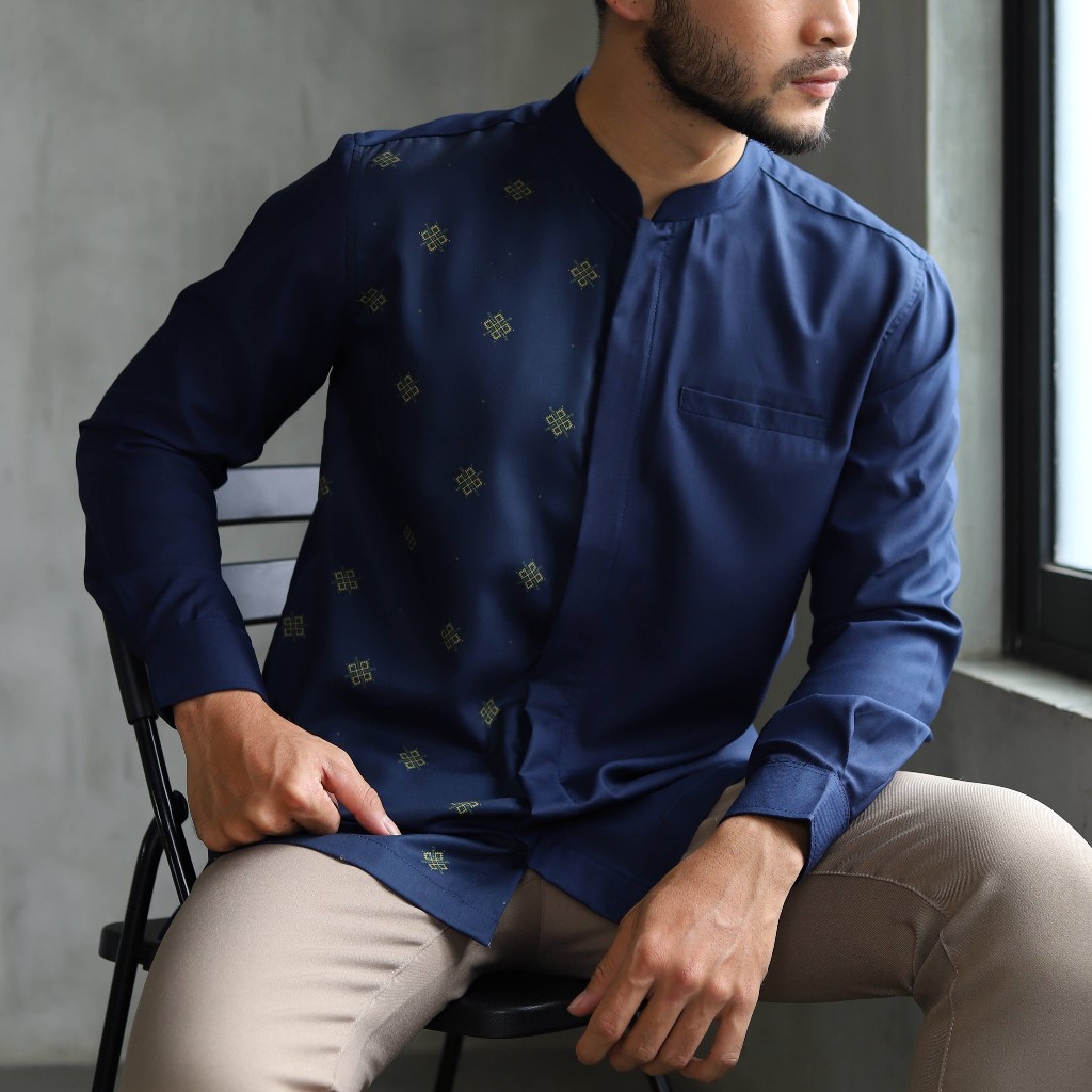 Jual Kemeja Koko Baju Kurta Muslim Pria Lengan Panjang Bahan Adem Motif ...