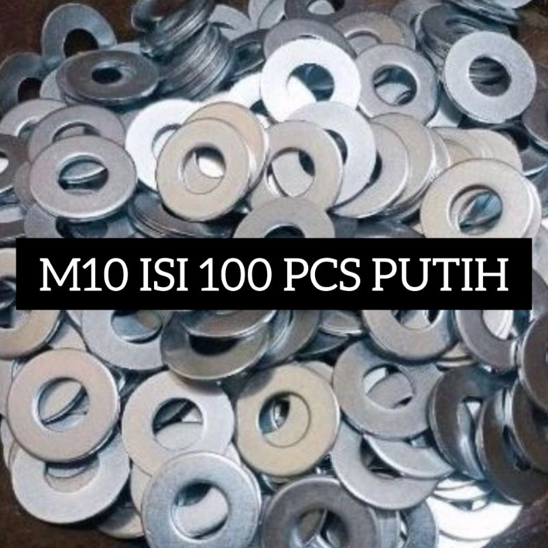 Jual RING M10 100 pcs RING plat M10 PUTIH ( untuk baut Kunci 14) | Shopee Indonesia