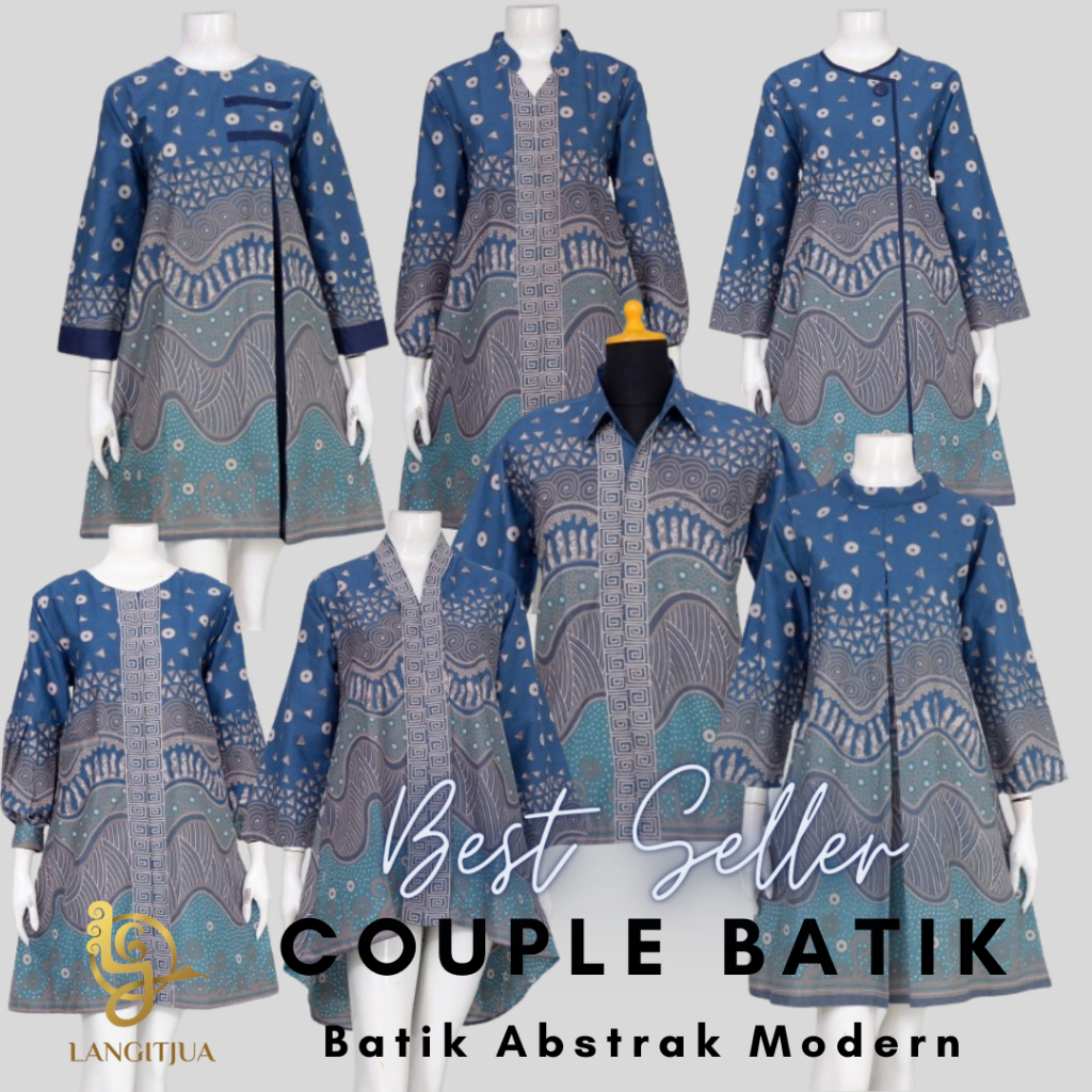 Jual Couple Baju Batik Sarimbit Motif Abstrak Ombak #biru | Shopee ...