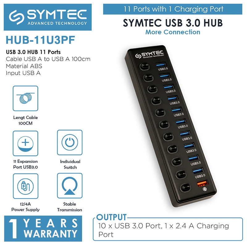 Jual SYMTEC USB3.0 HUB 11 port individual Switch with 1 port Charging ...