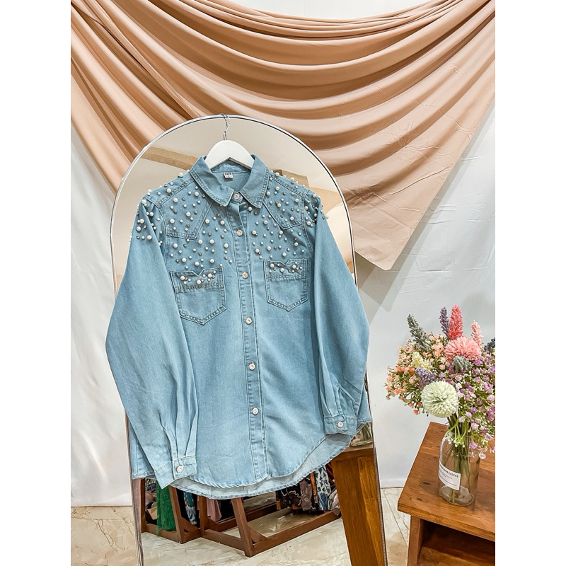 Jual Kemeja Denim NAZWA Payet Mutiara (Qiana Denim Shirt) | Shopee ...