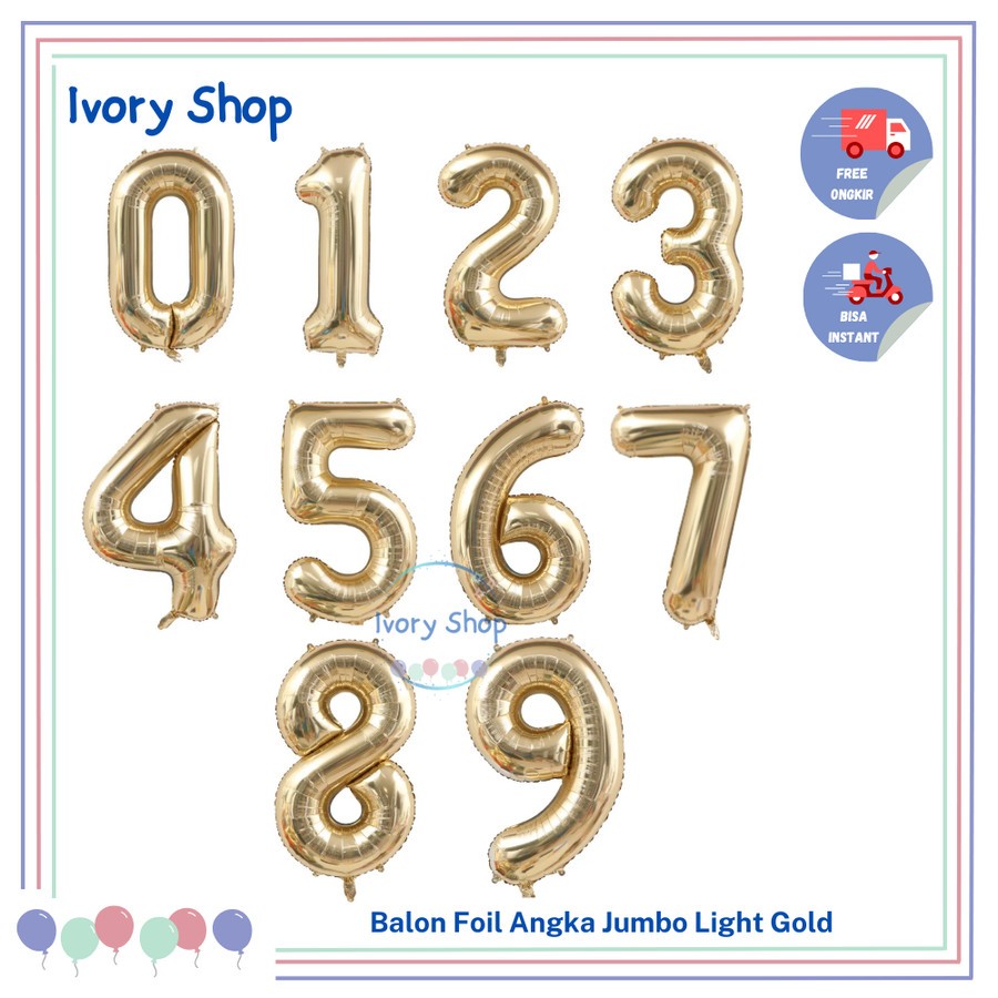 Jual Balon Foil Angka Jumbo Light Gold 100 cm | Shopee Indonesia