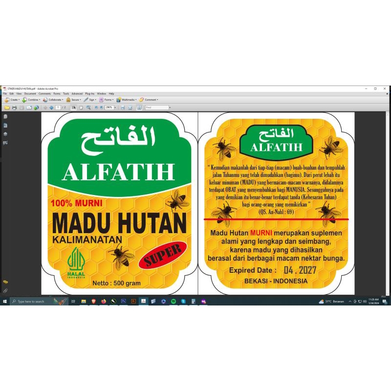 Jual Cetak sticker madu asli refiil | bahan vinyl laminasi glossy ...