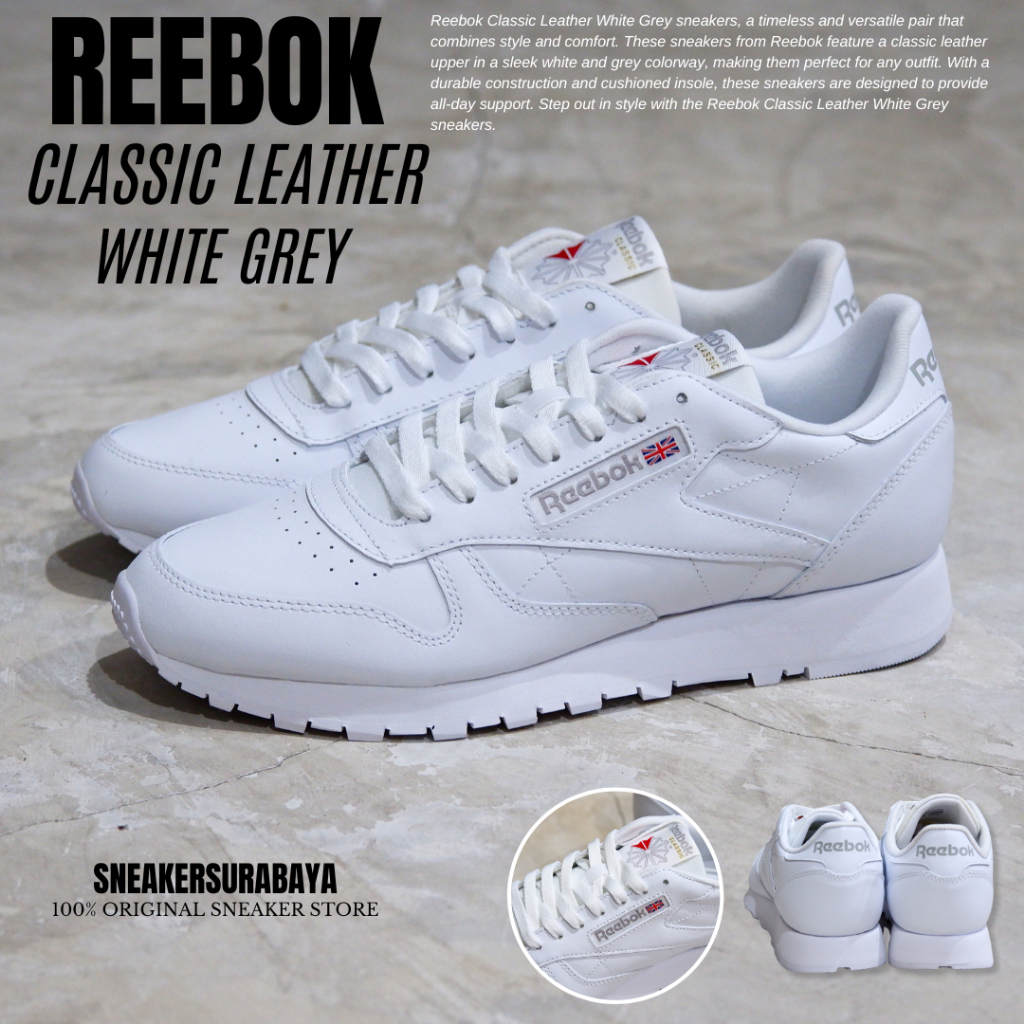 Jual REEBOK CLASSIC LEATHER WHITE GREY GY0953 | Shopee Indonesia