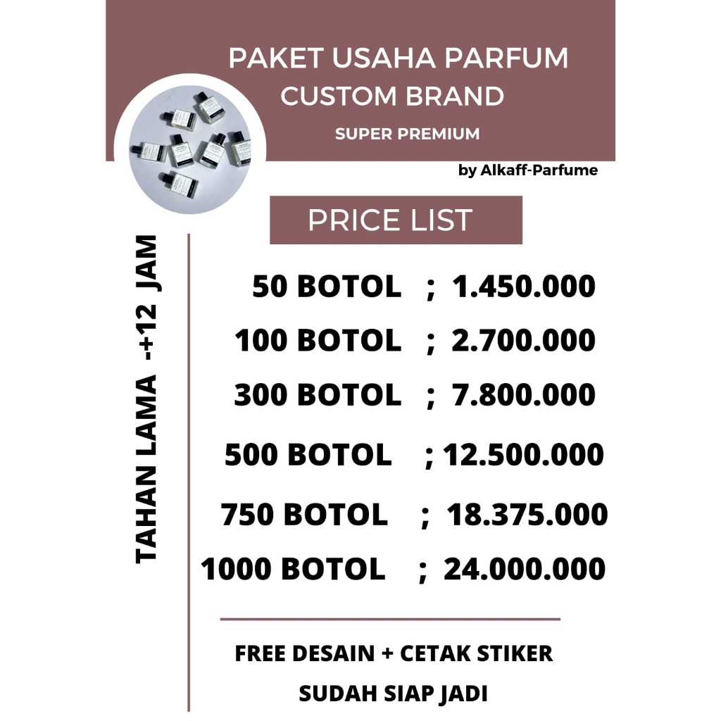 Jual (100 btl ) PAKET USAHA PARFUM 30ML SUPER PREMIUM TAHAN MLAMA -+12 JAM | Shopee Indonesia