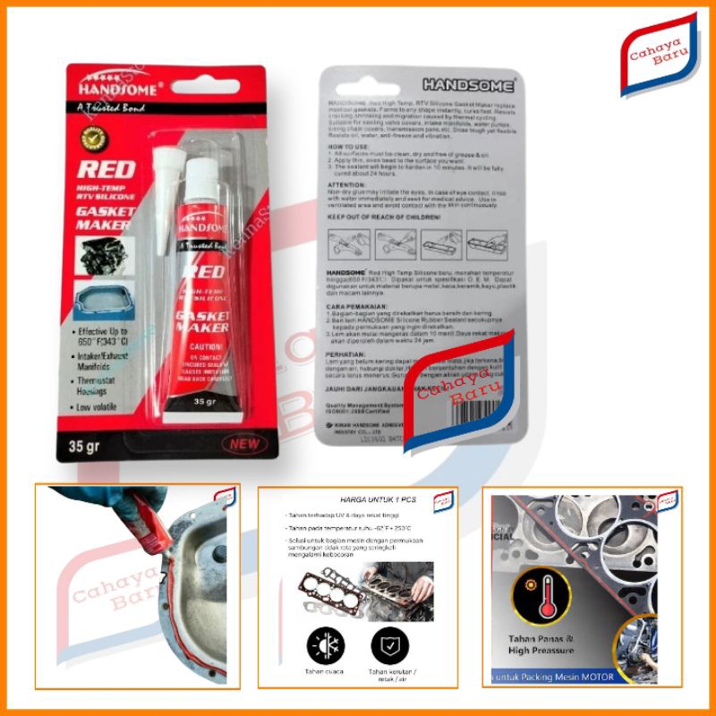 Jual Lem RED Sealent tube lem high temperature red silicone kecil Lem ...