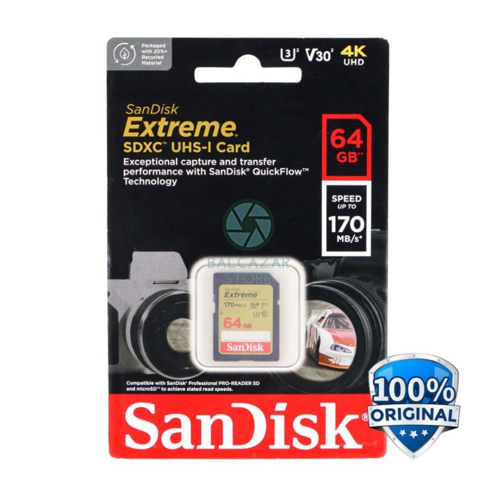 Jual SanDisk Extreme SDXC UHS-I SD Card V30 U3 Class 64GB 64 GB 170 ...