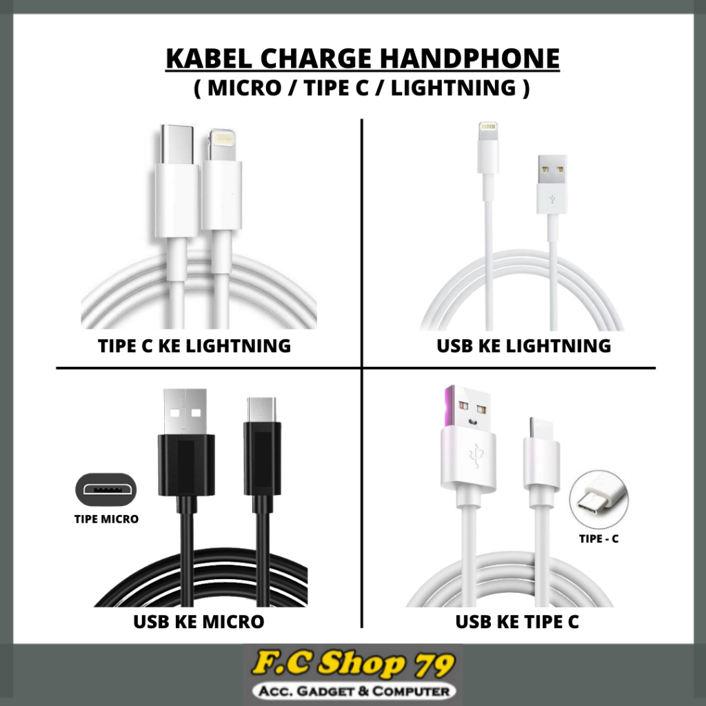 Jual KABEL DATA CHARGE CAS HP HANDPHONE TIPE MICRO TIPE C TEPSI DAN ...