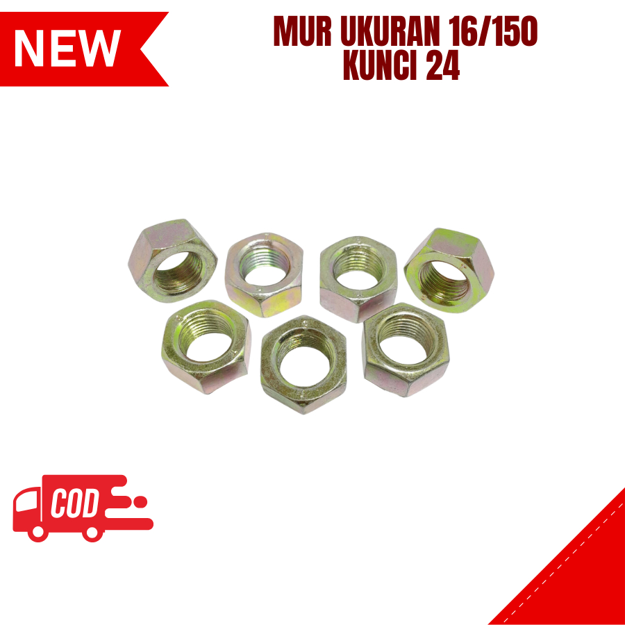 Jual Mur 16 Kunci 24 Baja Warna Kuning Pitch Drat Kasar 150 Mur As Drat ...
