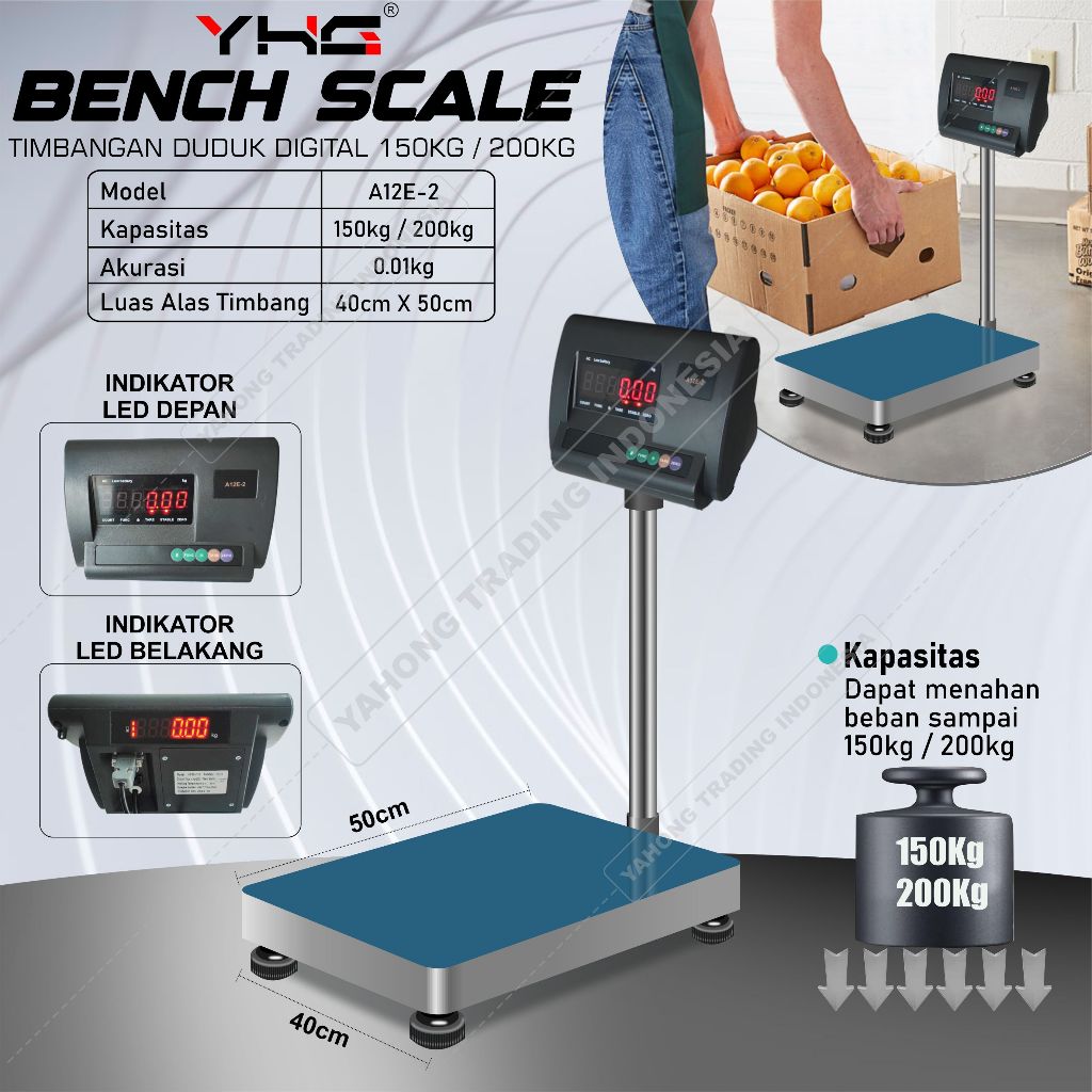 Jual Timbangan Digital 100kg 200kg Timbangan Duduk Bench Scale A12E Dual Display YHG | Shopee ...