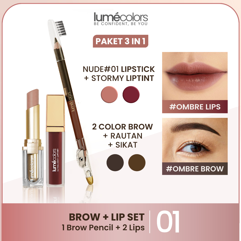 Jual LUMECOLORS BROW LIP SET - (Lipstick + Liptint + Pensil Alis 2 ...