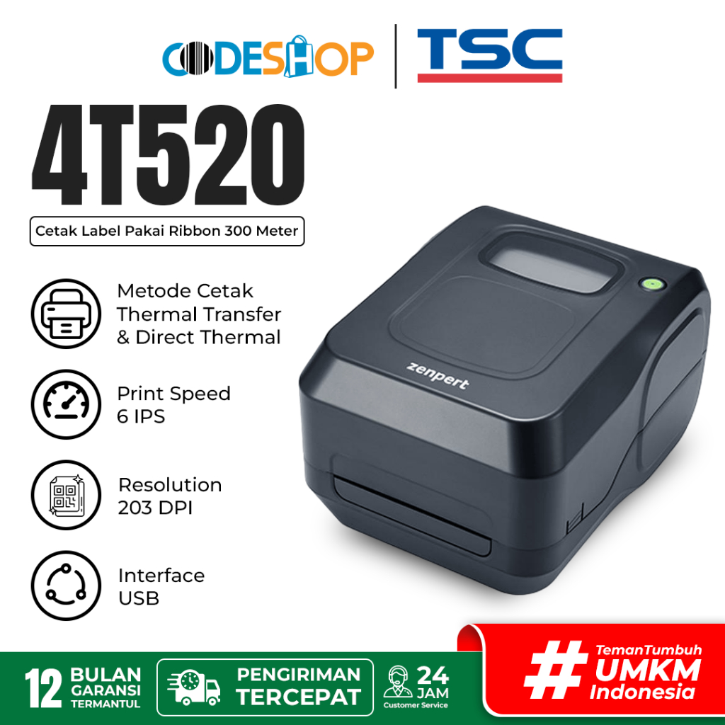 Jual Printer Label Thermal Transfer Zenpert 4T520 Cetak Barcode USB ...
