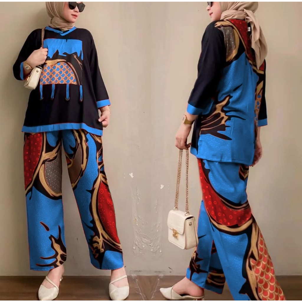 Jual one set rayon best seller || setelan wanita trika abstrak setelan ...