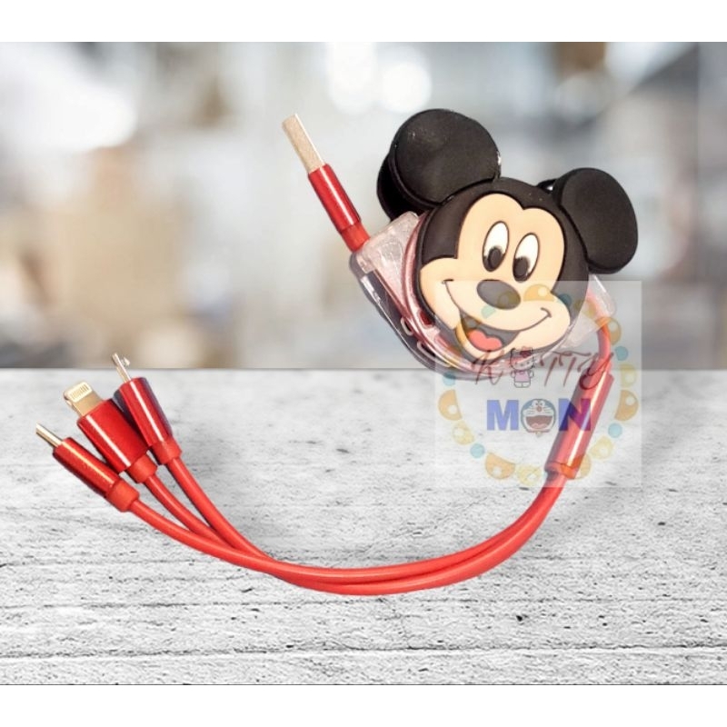 Jual Kabel tarik charger 3 in 1 mickey mouse | Shopee Indonesia