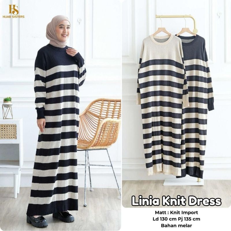 Jual LINIA KNIT DRESS JUMBO KNIT IMPORT MOTIF BY HIJAB SISTER (LD 130 ...