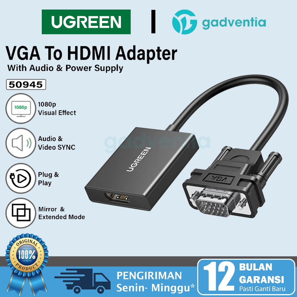 Jual UGREEN Kabel Adapter Converter VGA Male To HDMI Female HD 1080P ...