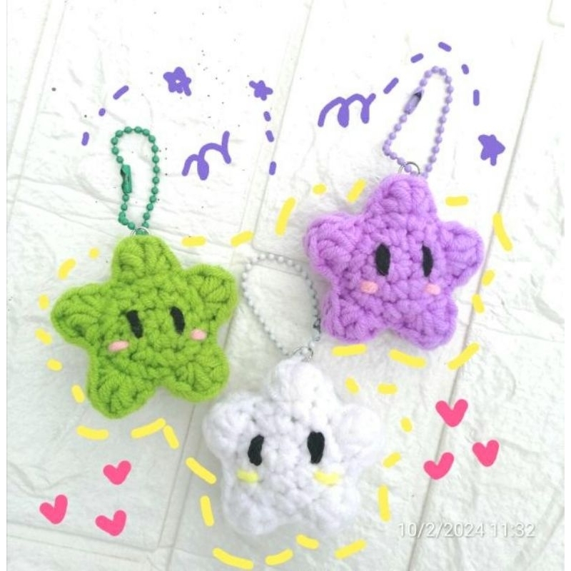 Jual gantungan kunci bintang rajut/crochet star chain | Shopee Indonesia