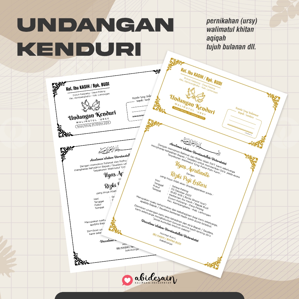 Jual Cetak Undangan Kenduri, Undangan Walimatul Ursy, Undangan Khitan ...
