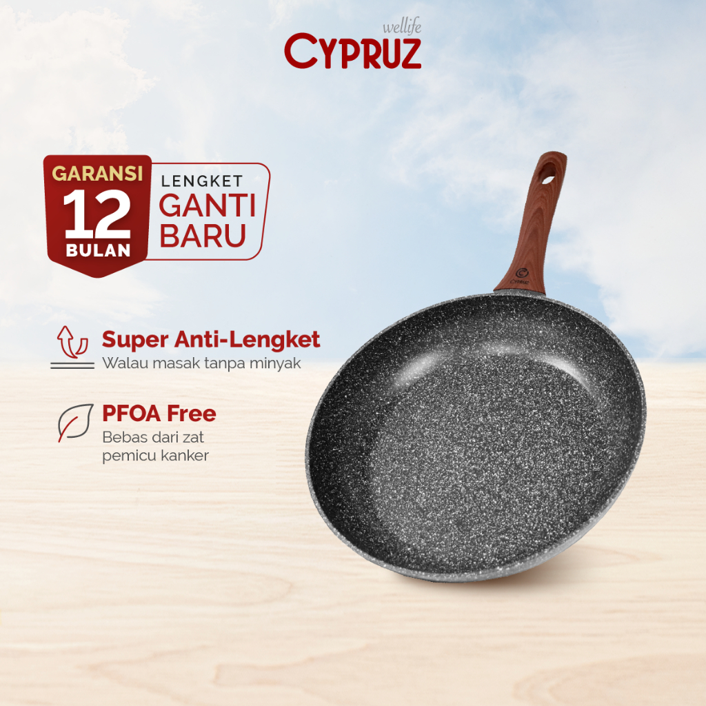 Jual Cypruz Wajan Penggorengan Anti Lengket Fry Pan Marble Induksi Gagang Kayu 18cm | Shopee ...