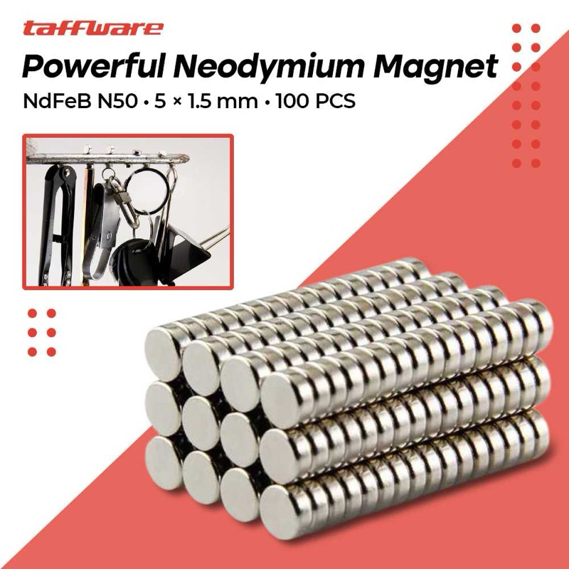 Jual Taffware Magnet Bulat Powerful Neodymium NdFeB N25 5x1.5mm 100 PCS ...