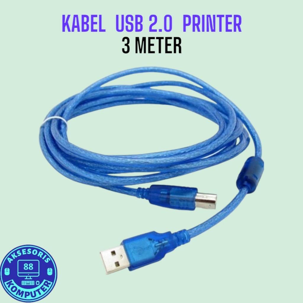Jual 3 METER | KABEL USB PRINTER 3 METER BIRU HITAM / KABEL USB A TO B ...
