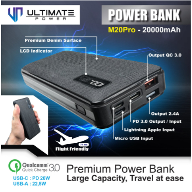 Jual Ultimate Power M20 PRO QC+PD Fast Charging Powerbank 20000mAh ...