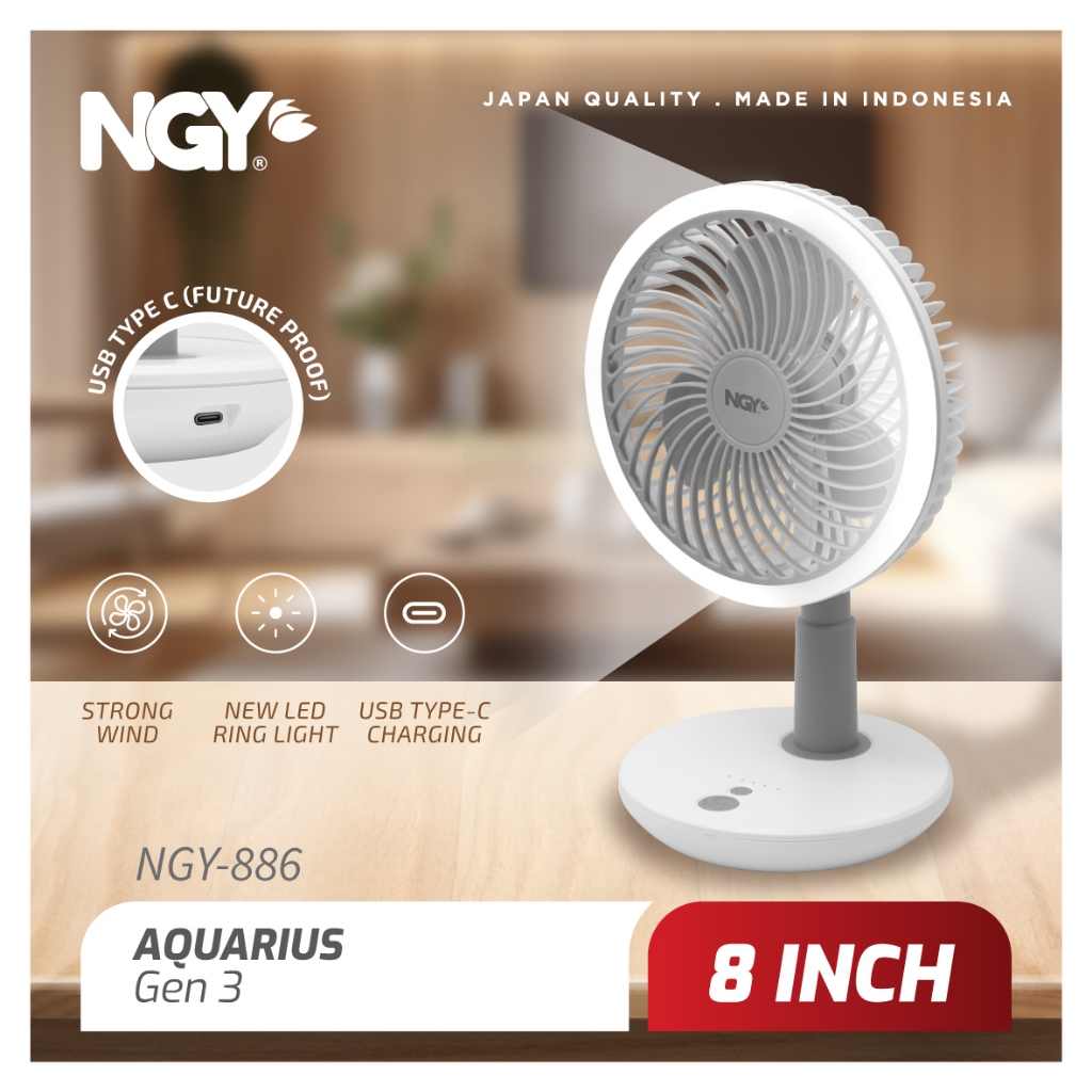 Jual NGY Aquarius 3 Desk Fan / Kipas Angin Meja Portable USB ...