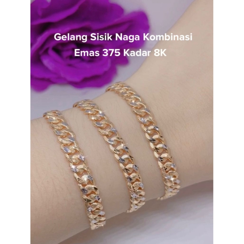 Jual Gelang Sisik Naga Kombinasi Yellow Gold Emas 375 kadar 8K | Shopee ...