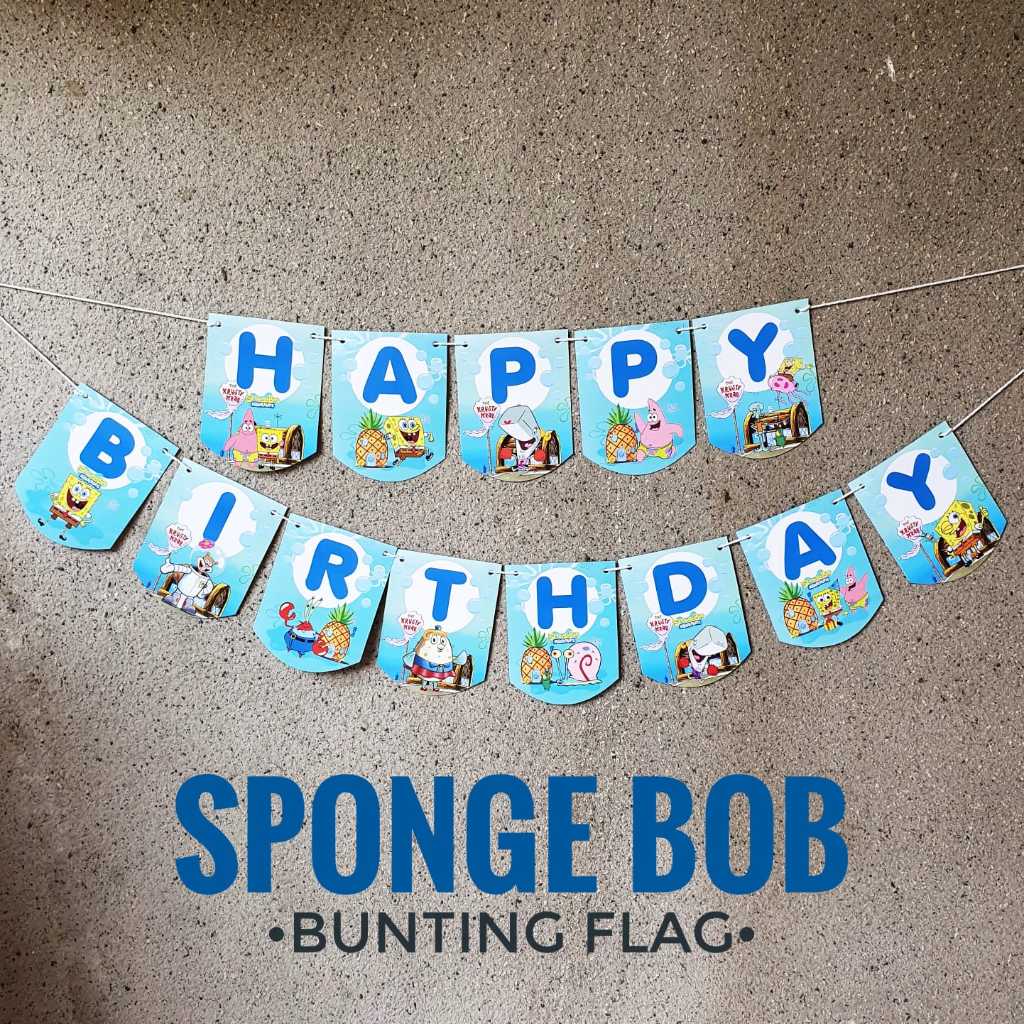Jual Spongebob Flag Banner Bunting Happy Birthday Dekorasi Pesta Hiasan ...