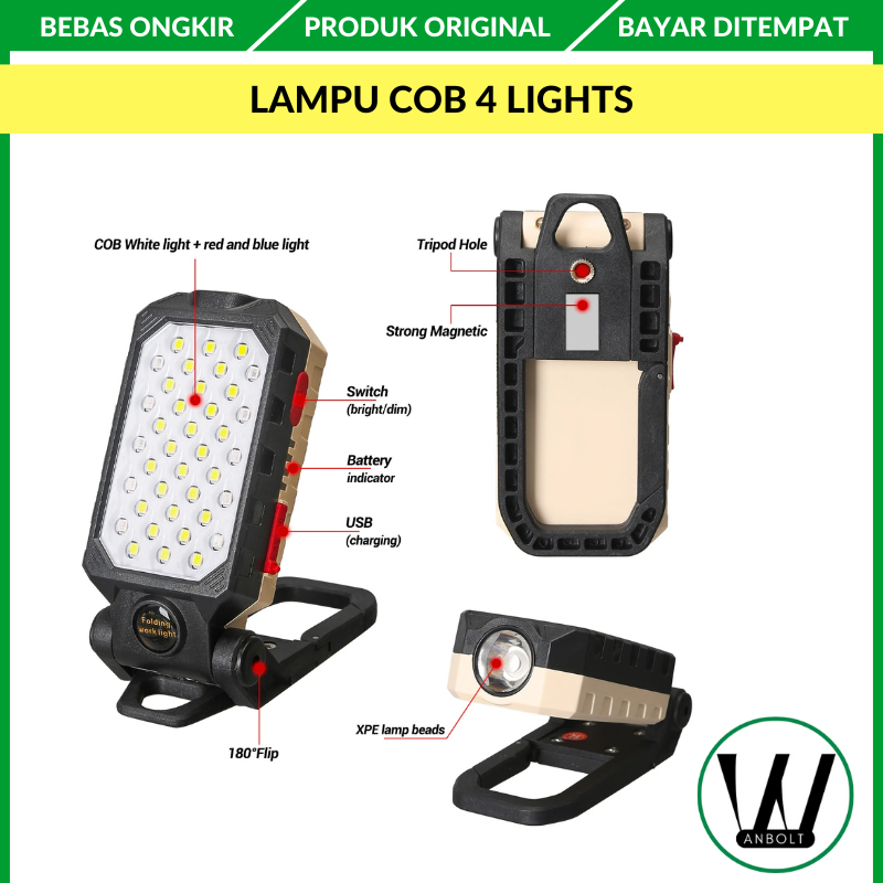 Jual W_ANBOLT Lampu LED Rechargeable COB 4 Mode Flash Light Car Senter ...