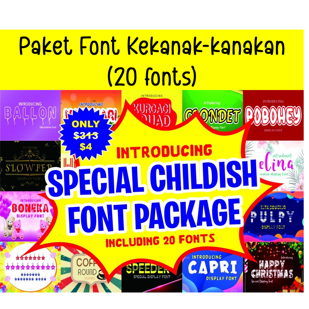 Jual Paket Font Kekanak-kanakan (20 fonts) | Shopee Indonesia