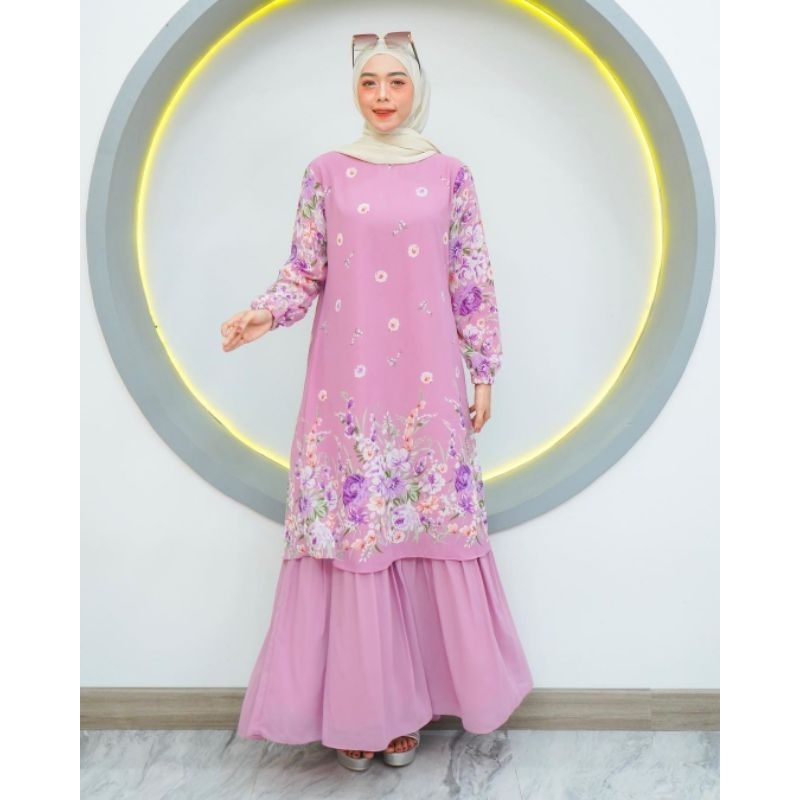 Jual Gamis Melayu Motif Rempel Bawah Polos Ceruty Babydoll Premium ...