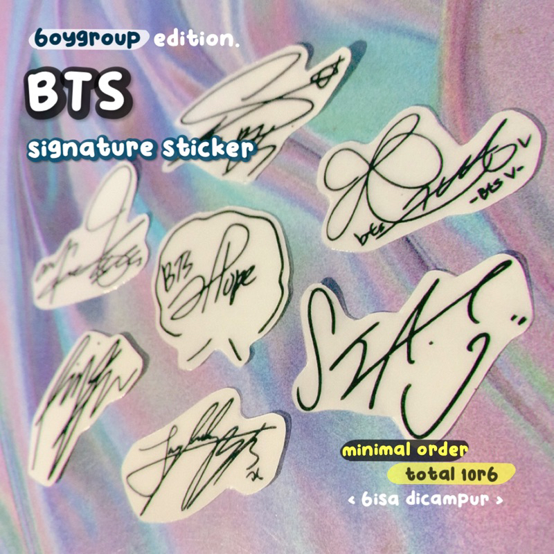Jual bts signature sticker ♡ stiker transparan ttd tandatangan kpop boygroup idol bangtan ...