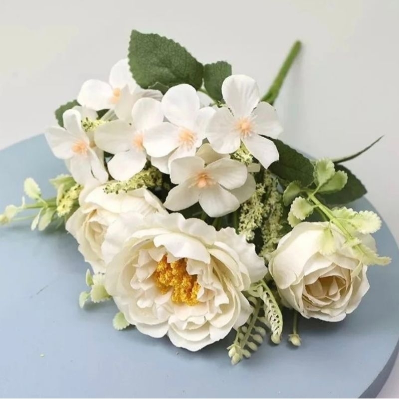 Jual B087 Buket Bunga Mawar Rose Peony putik Begonia Lavender Hydrangea ...
