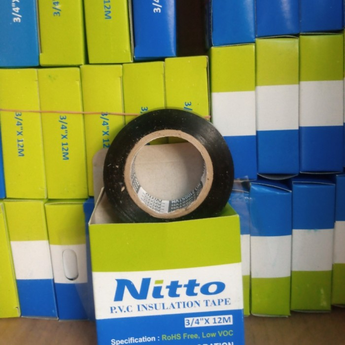 Jual NITTO ISOLASI LISTRIK ORIGINAL Tape Hitam PVC kabel nito 3/4" 25M ...