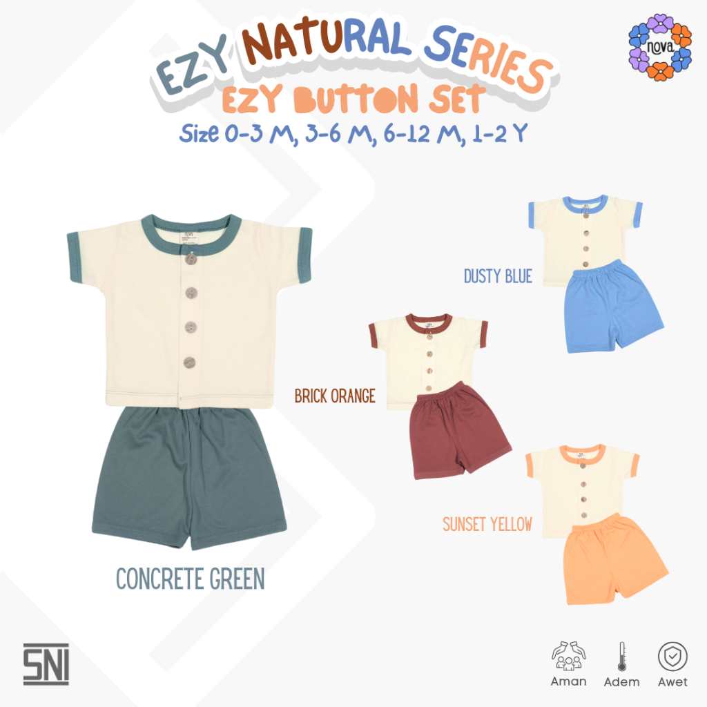 Jual NOVA EZY Natural Series-Ezy Button Set-Setelan Bayi dan Anak-Setelan Baju Kancing Pendek(0 ...