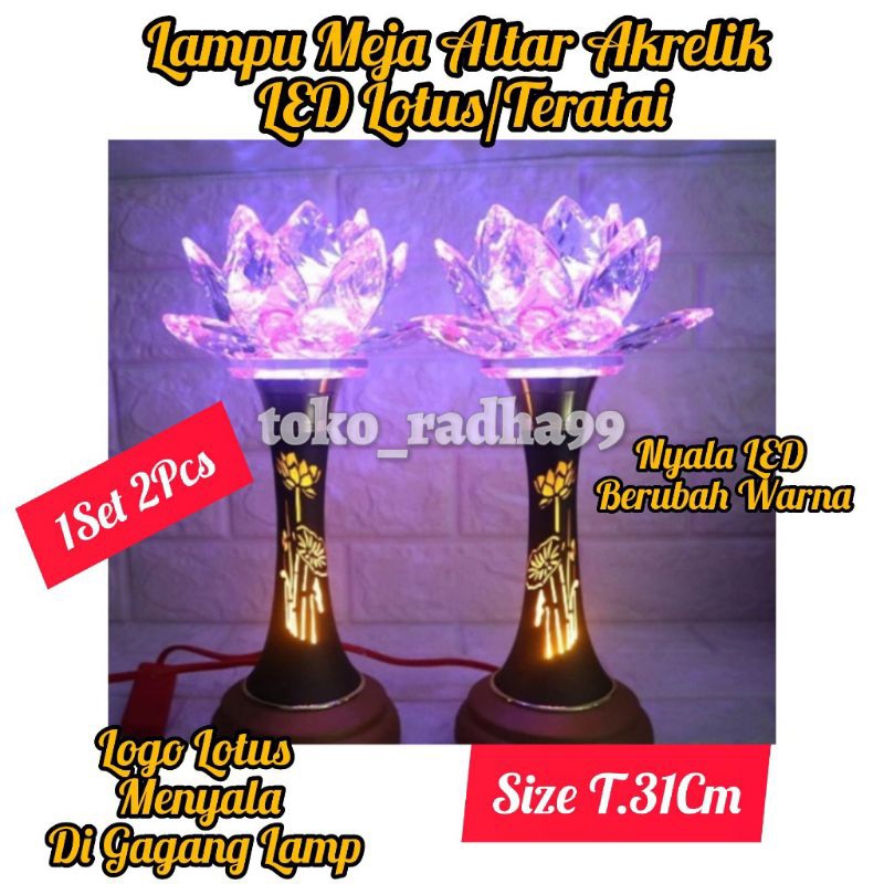 Jual Lampu Meja Altar Lotus/Teratai Kristal LED menyala berubah warna ...