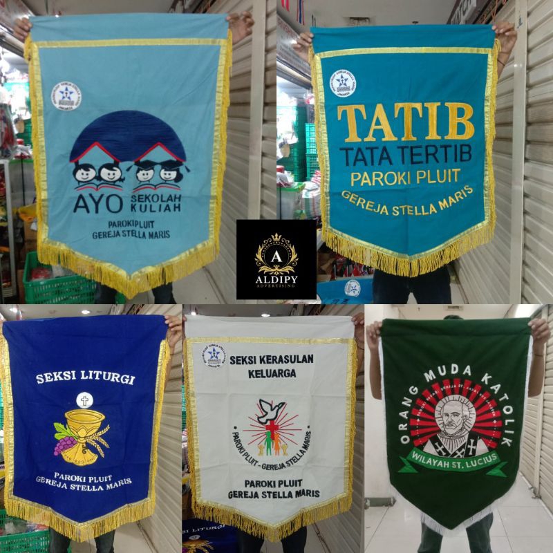 Jual Bendera Vandel Logo Bordir, Bendera Pataka Ruangan Logo Bordir ...