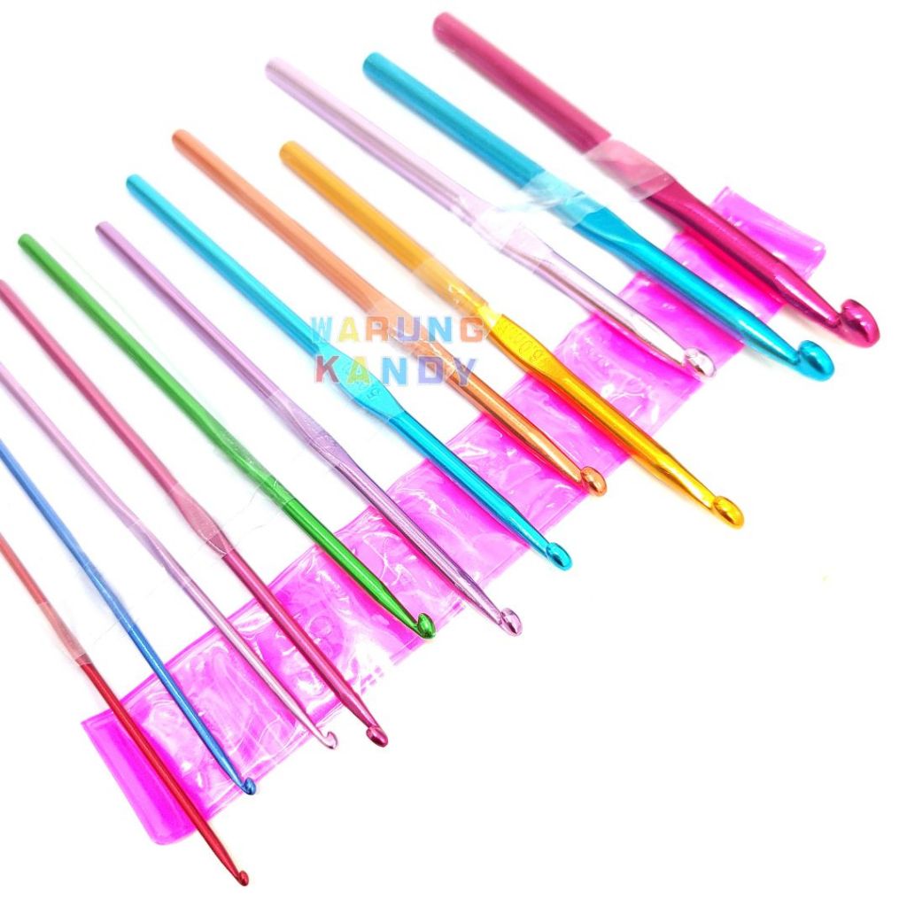 Jual Hakpen Jarum Rajut Alumunium / Multicolor Crochet Hooks 12 size ...