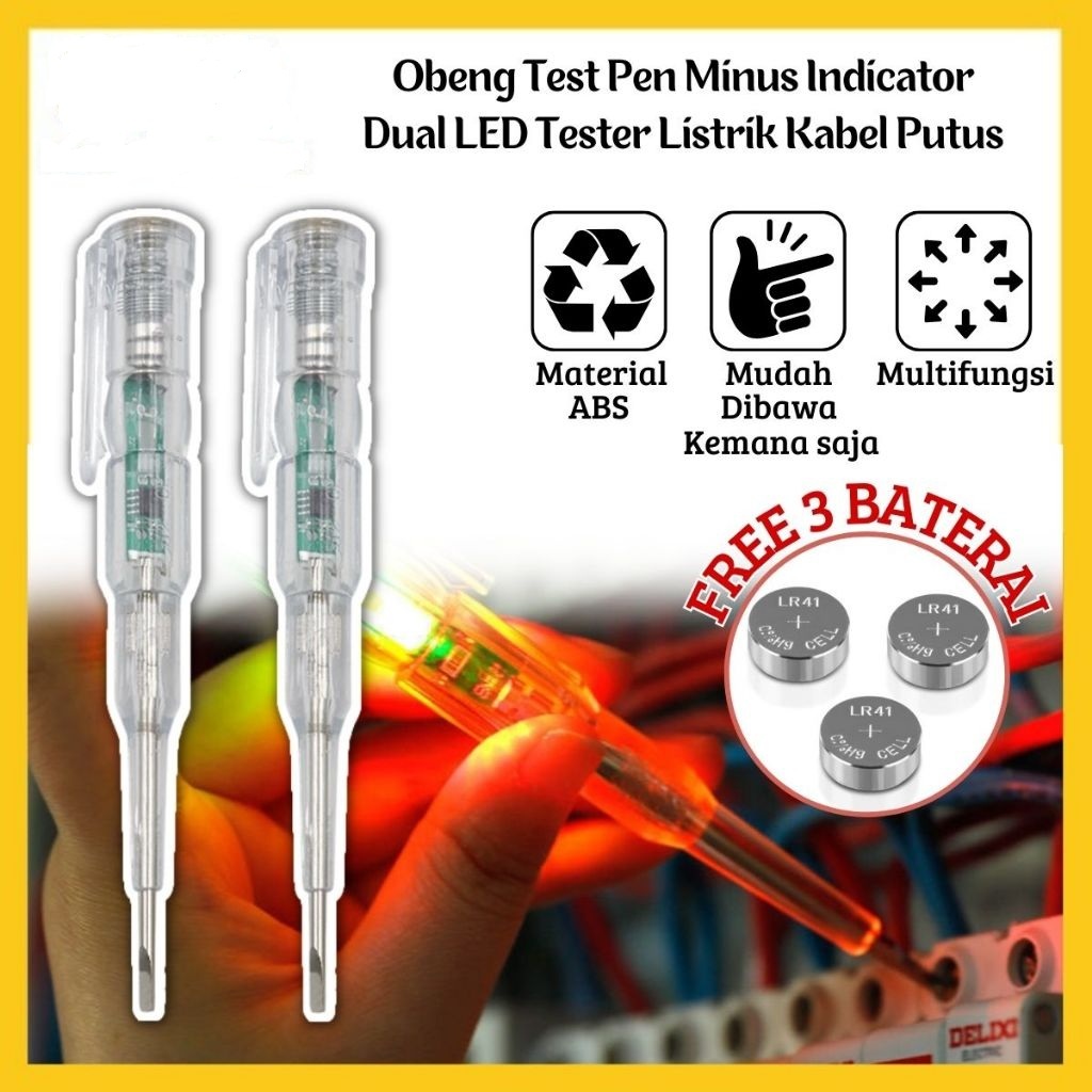 Jual Obeng Test Pen Minus Lampu Indikator Dual LED Merah Hijau / Tespen ...
