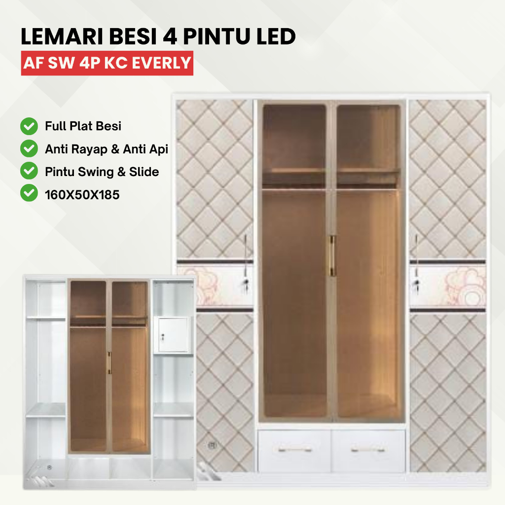 Jual LEMARI PAKAIAN 4 PINTU BESI SLIDING LED /LEMARI PAKAIAN 4 PINTU ...