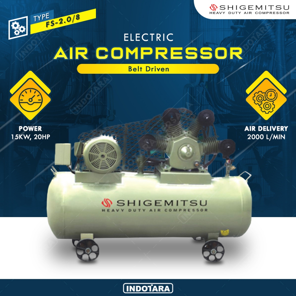 Jual Kompresor Angin Listrik 20HP / 8 BAR 350L Shigemitsu - BELT DRIVEN ...