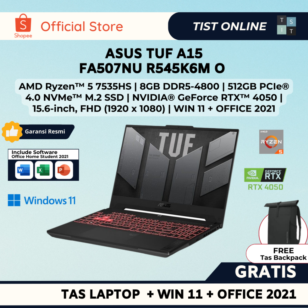 Jual ASUS TUF A15 FA507NU R545K6M O Ryzen 5 7535HS 16GB 512GB 4050 W11 ...